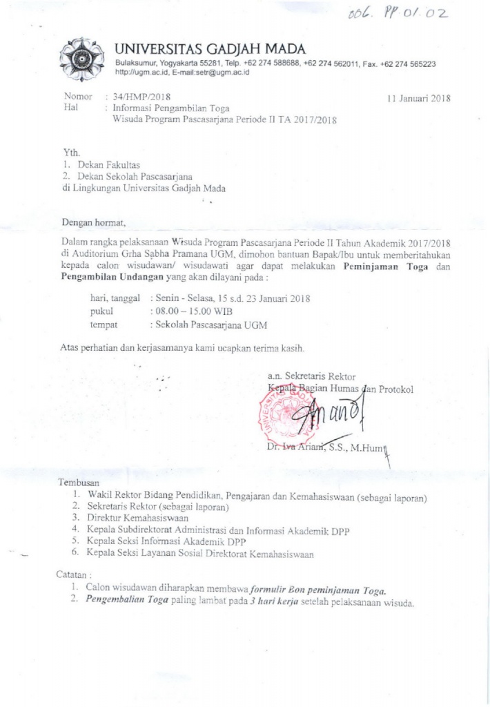 Informasi Pengambilan Toga dan Undangan Wisuda Januari 2018 – Program ...